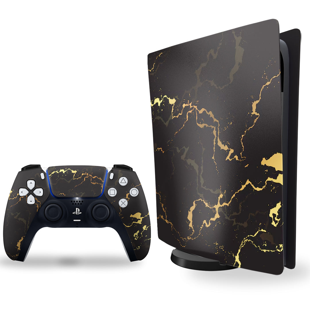 PS5 Gold & Black Marble Texture Skins